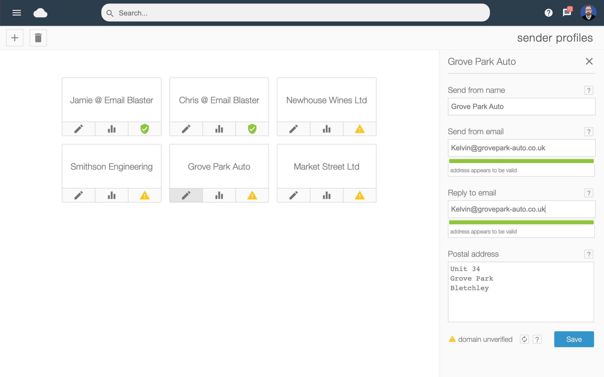 How do I set my send from details inside Email Blaster?